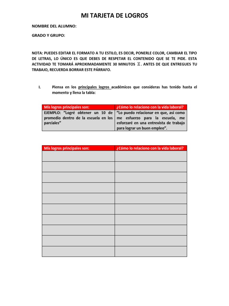 Mi Tarjeta de Logros Académicos | PDF | Crecimiento personal y profesional