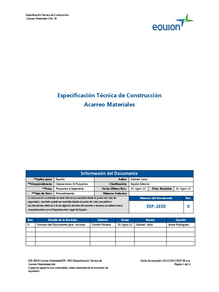 Especificación Acarreo de Materiales | PDF