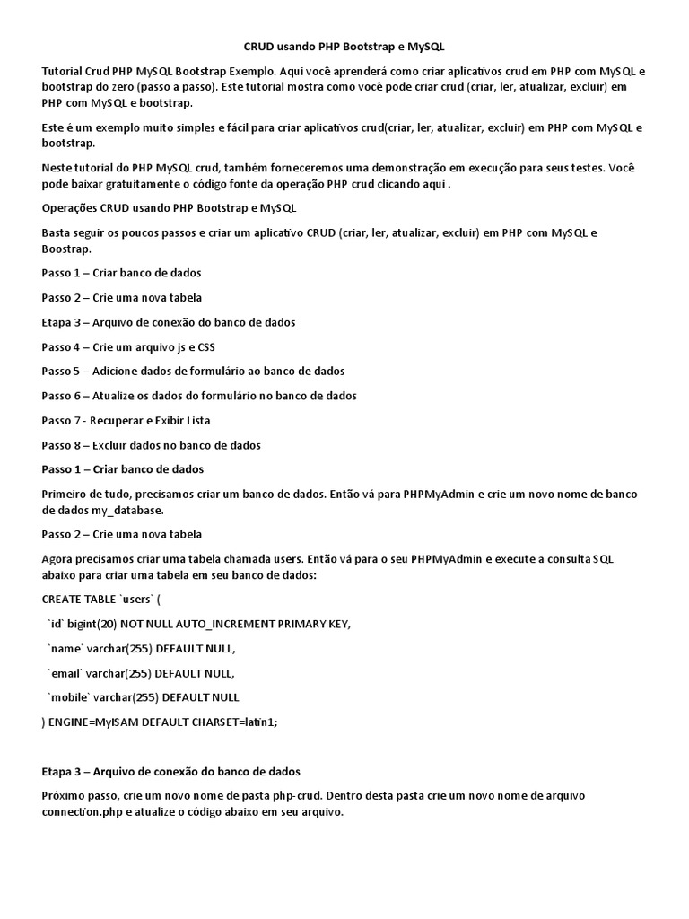 CRUD Usando PHP Bootstrap e MySQL | PDF | Php | SQL