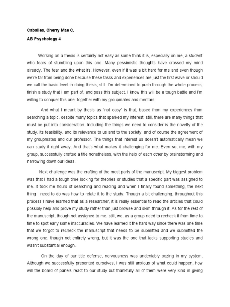 Essay Reflection On Title Defense | PDF | Experience | Thesis