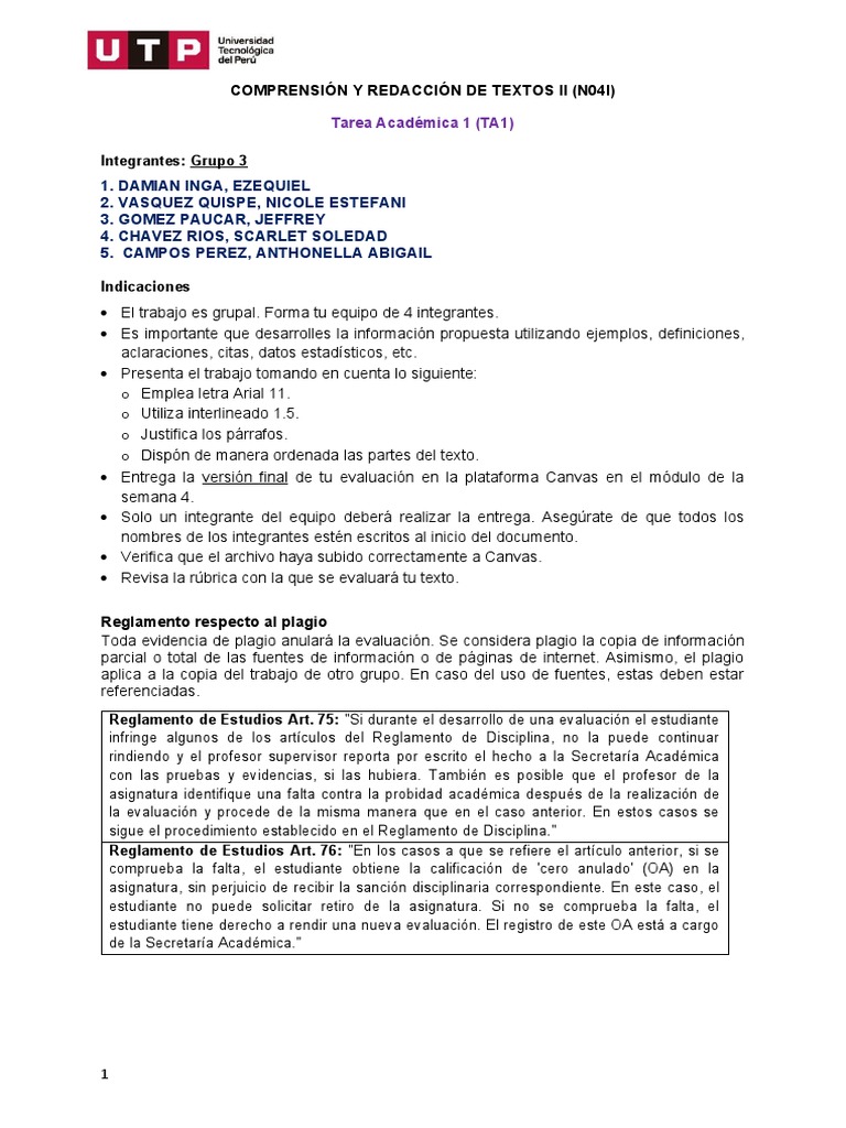 Instrucciones para Tarea de Redacción | PDF | Perú