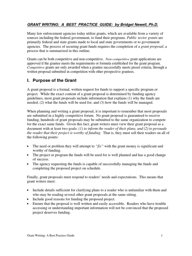 I. Purpose of The Grant: Grant Writing: A Best Practice Guide: by ...