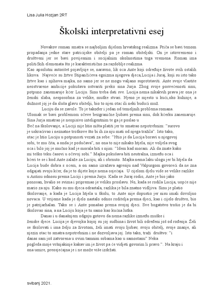 Školski Interpretativni Esej | PDF