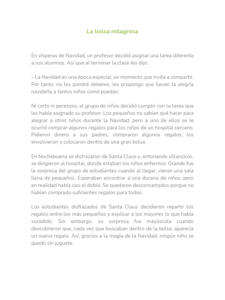 Cuento La Bolsa Milagrosa | PDF | Salud y bienestar