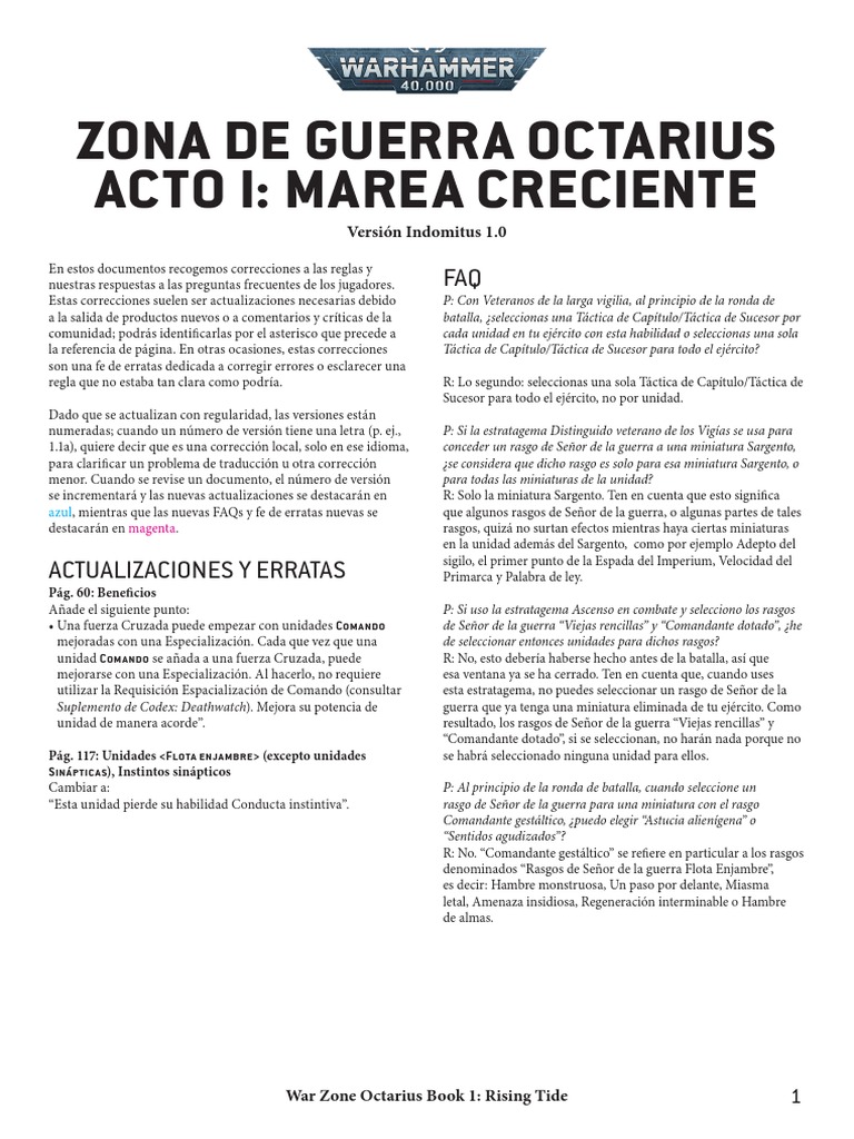 Zona de Guerra Octarius Acto I: Marea Creciente: Versión Indomitus 1.0 | PDF | Historia