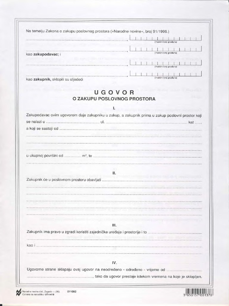 Ugovor Zakup Poslovnog Prostora | PDF