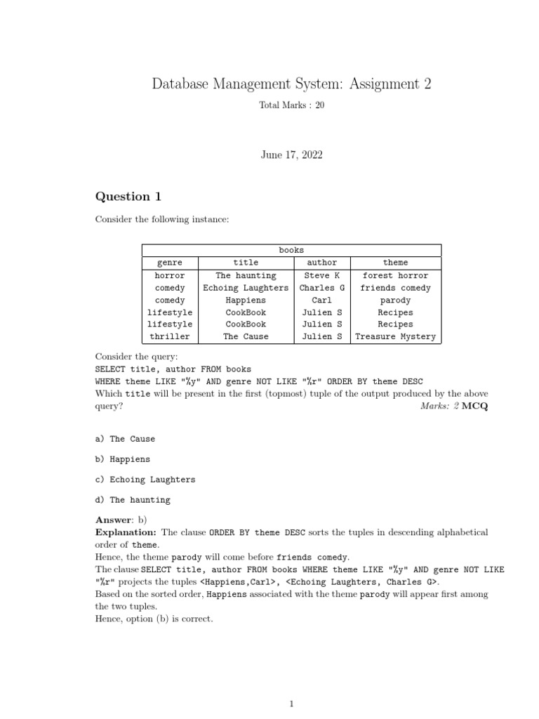 DBMS Assignment Week 2 | PDF | Data | Data Management DBMS Assignment Week 2 | PDF | Data | Data Management