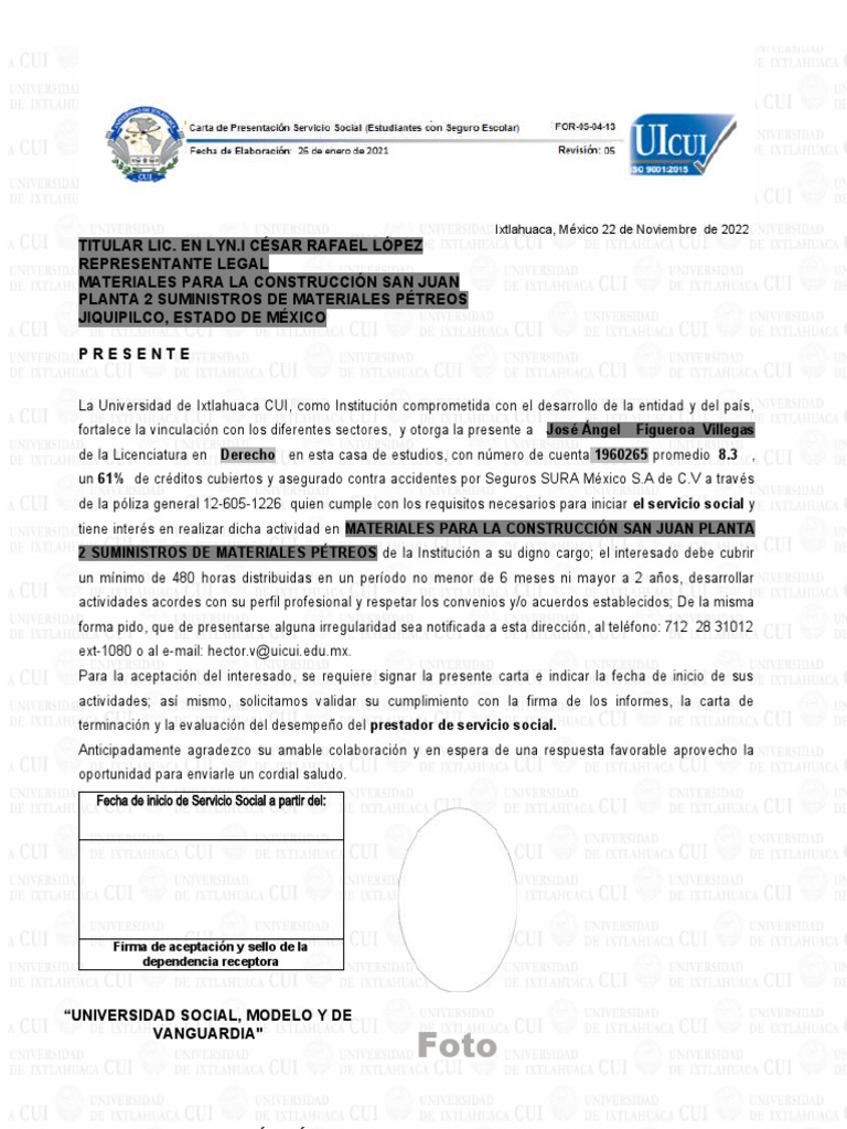 1659734623Carta de Presentación Servicio Social Estudiantes Con Seguro ...