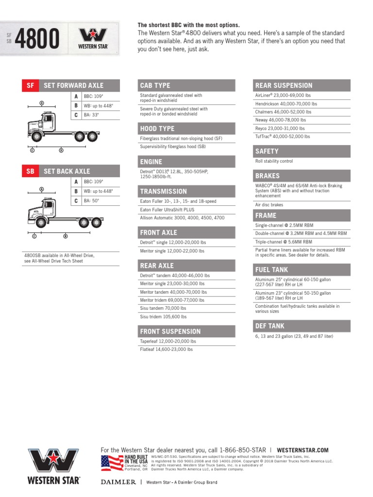 4800 Tech Sheet | PDF | Truck | Anti Lock Braking System