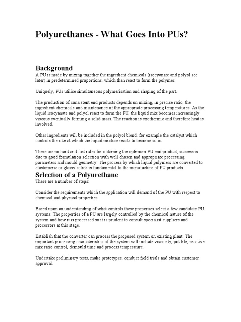 Polyurethanes - What Goes Into Pus?: Background | PDF | Polyurethane | Materials