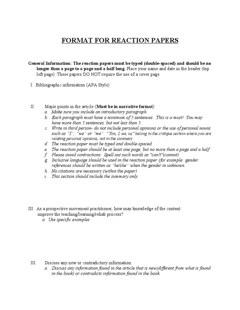 format-for-reaction-papers