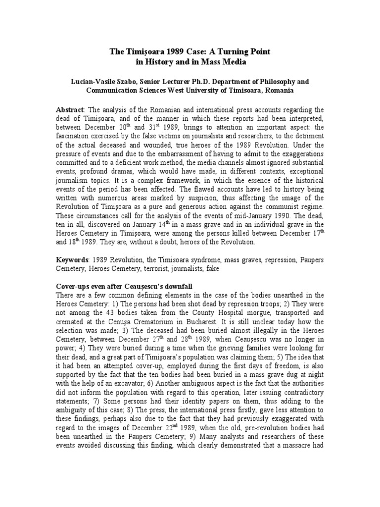 The Timisoara 1989 Case | PDF | News | Romania