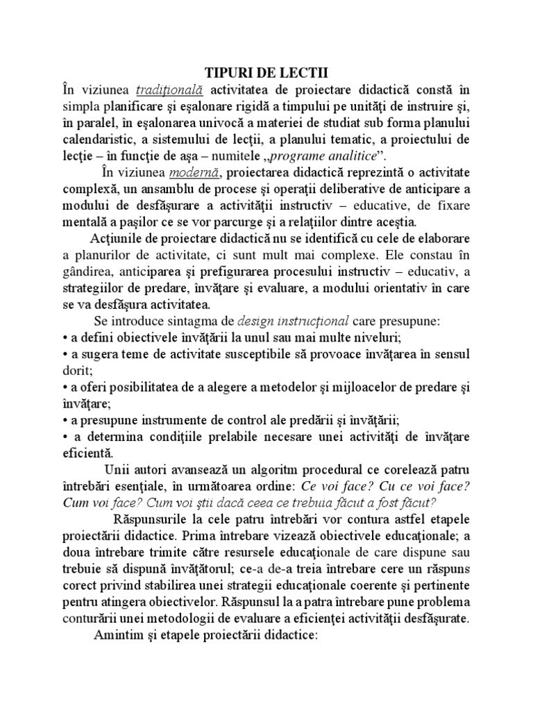 Tipuri de Lectii | PDF