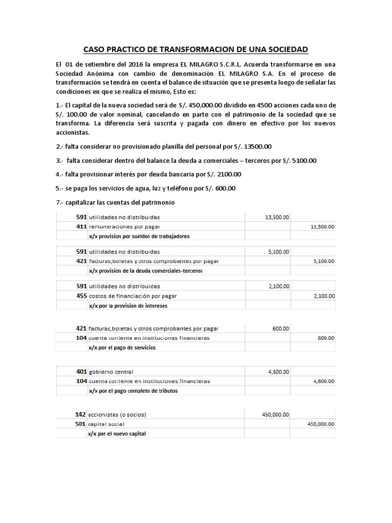 Caso Practico De Transformacion De Una Sociedad Pdf