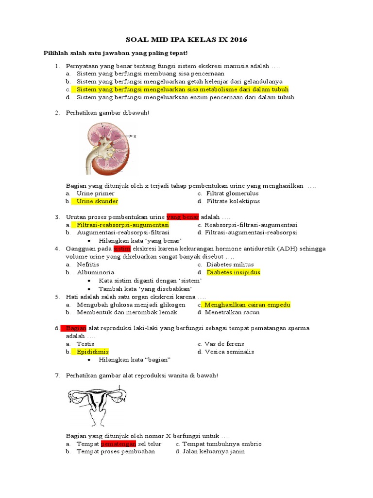 Soal Mid Ipa Kelas Ix 2016 (Perbaikan) | PDF