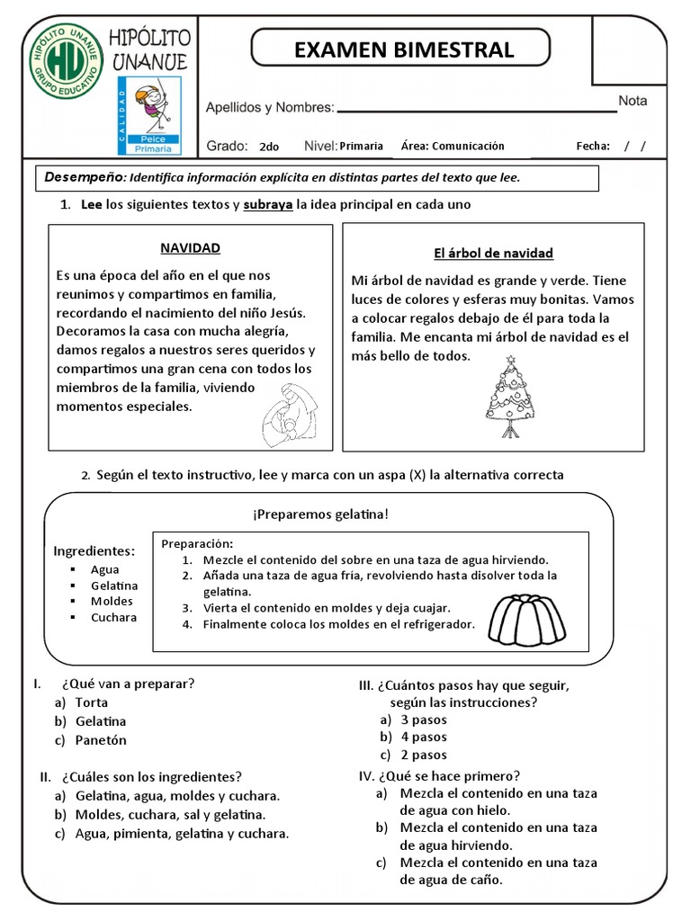 Examen Bimestral IV Comunicación 2dogrado | PDF | Navidad