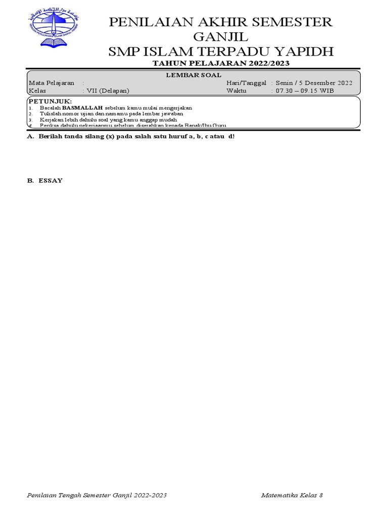 Kop Soal Pas 2022-2023 | PDF