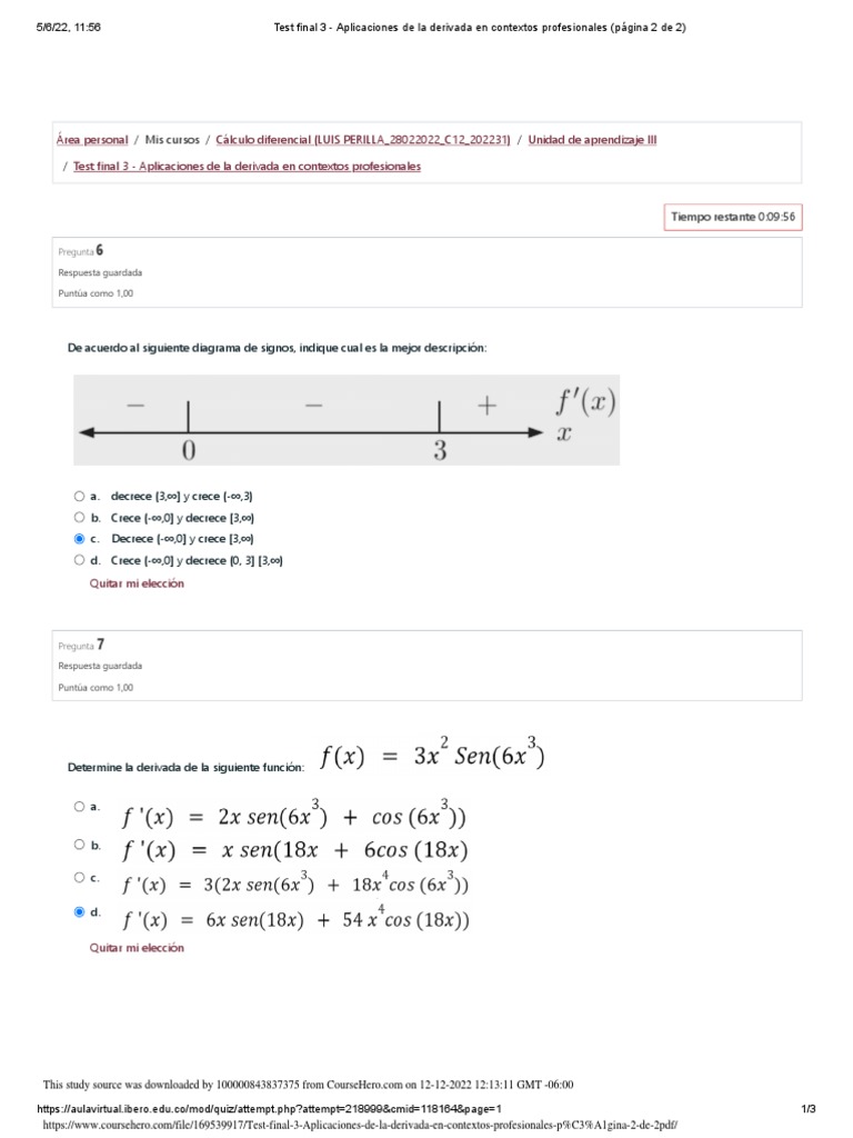 Test Final 3 Aplicaciones de La Derivada en Contextos Profesionales P ...