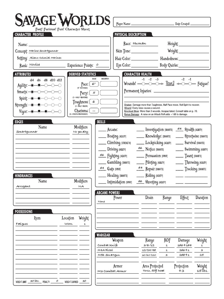 Savage Worlds - Aliens Colonial Marine - Marine Smartgunner | PDF