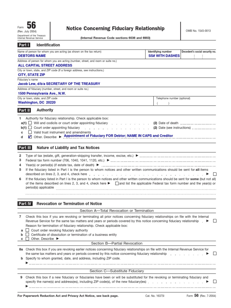 13 Irs Form 56 | PDF | Internal Revenue Service | Taxation In The ...