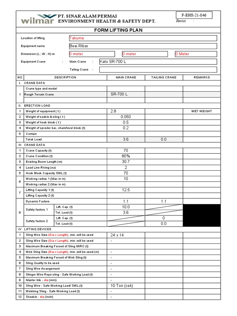 Lifting Plan - Besi Ribar - Kato SL 70 Ton | PDF | Crane (Machine ...