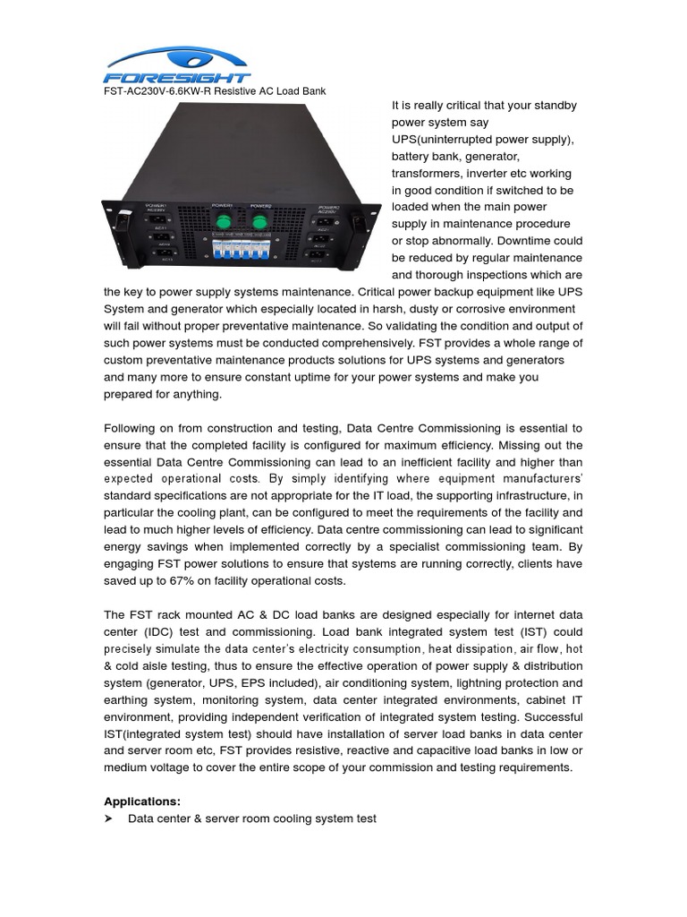 OPERATION MANUAL-FST-AC230V 6.6KW Rack Mounted Load Bank - C19 To C20 ...