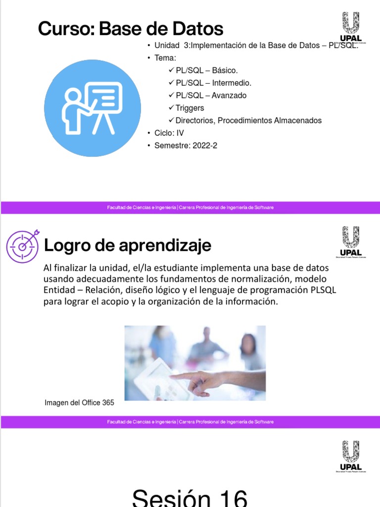 Unidad 3:implementación de La Base de Datos - PL/SQL. Tema: PL/SQL - Básico. PL/SQL - Intermedio ...