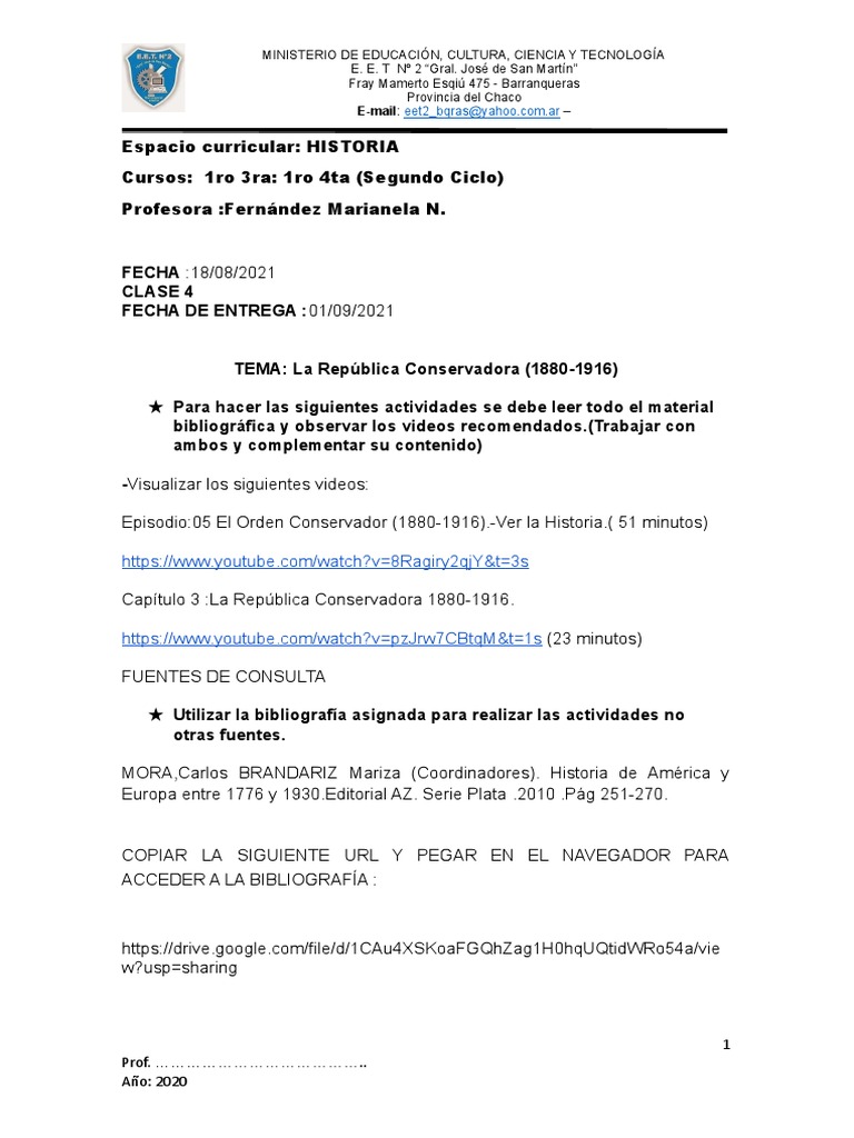 E.E.T.N 2 1ro Segundo Ciclo Historia Clase 4 | PDF | Historia