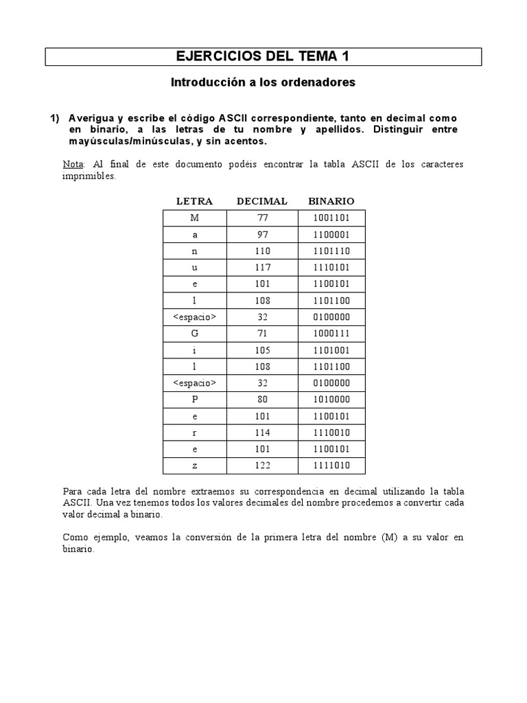 Ejercicios Del Tema 1 Binarios | PDF | Poco | Lexicología