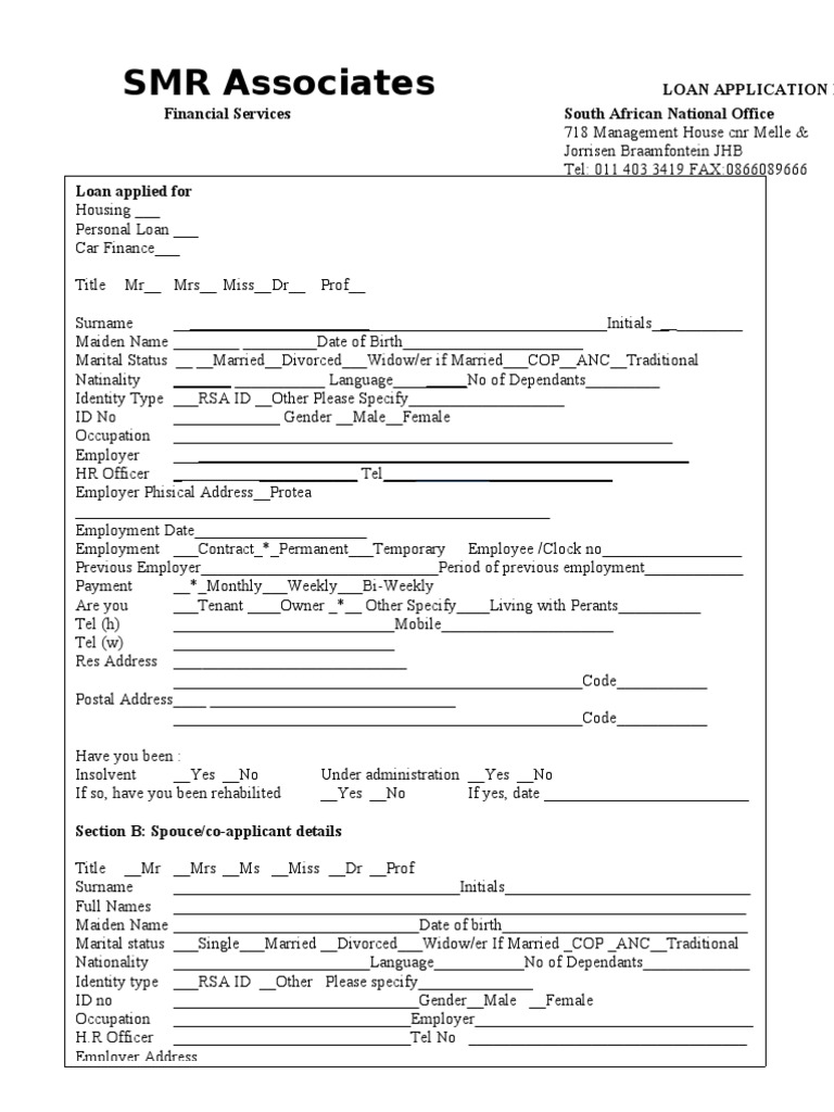 SMR Associates Loan Application Form | PDF | Loans | Money