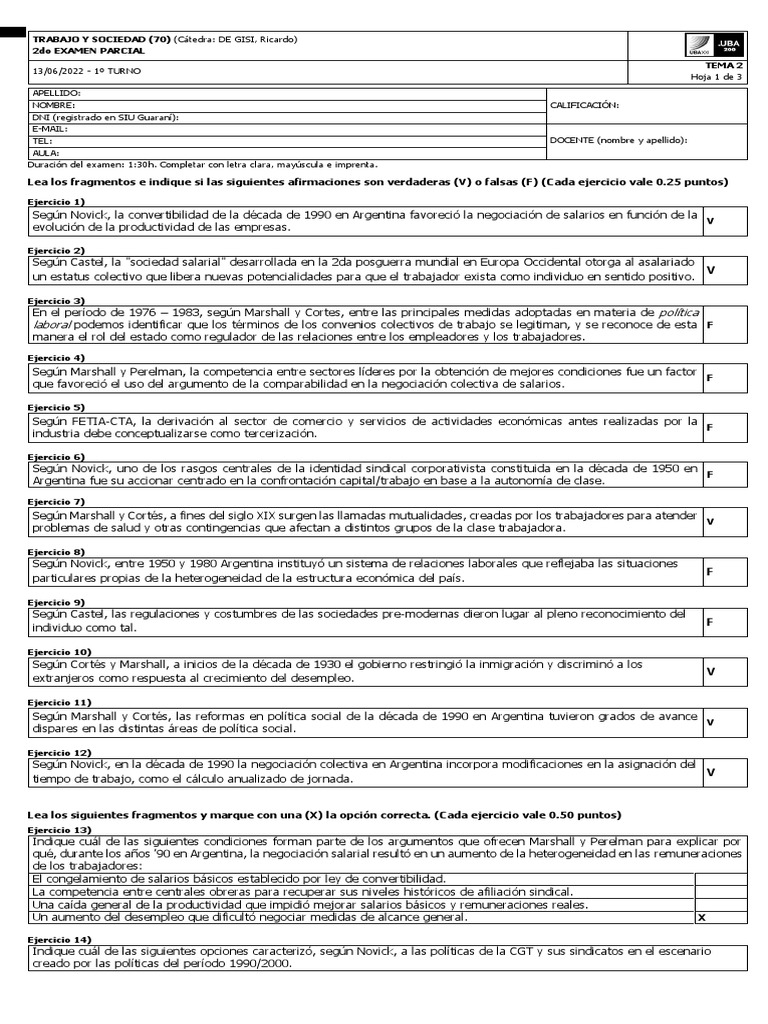 TyS - 1C - 2 Parcial Claves TEMA 2 | PDF | Salario | Derecho laboral