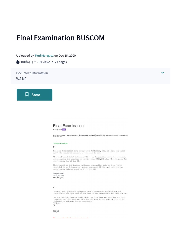 Final Examination BUSCOM - PDF - Inflation - Goodwill (Accounting) | PDF | Business | Web 2.0