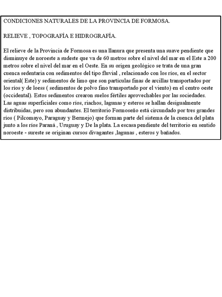 Condiciones Naturales de La Provincia de Formosa | PDF