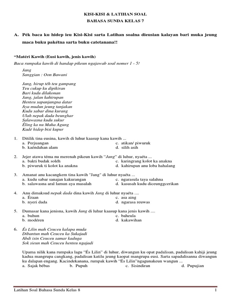 Latihan Soal B Sunda Kls 8 | PDF