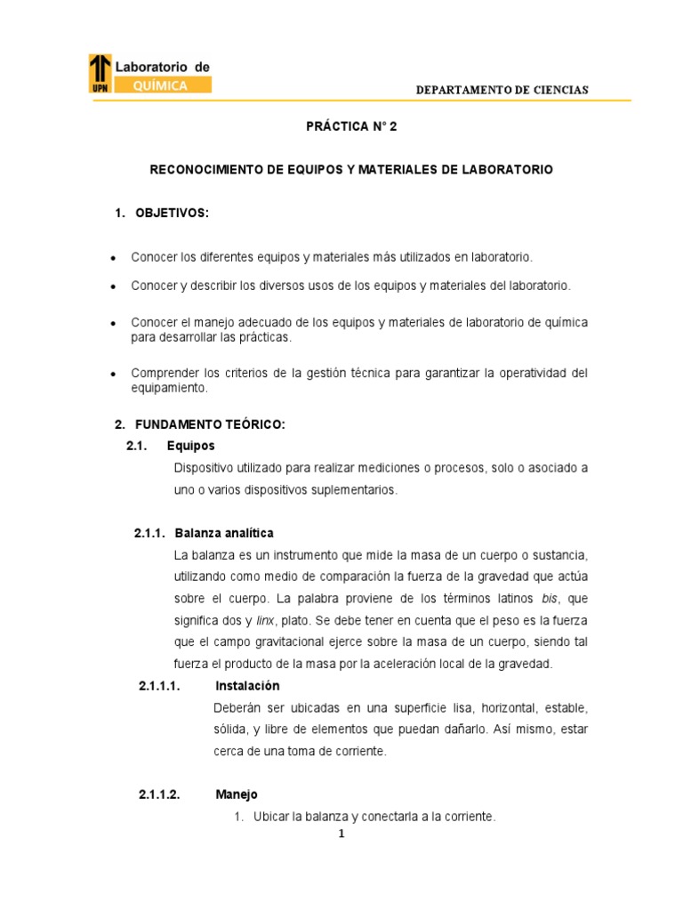 Práctica N 2 - Reconocimiento de Equipos y Materiales de Laboratorio ...
