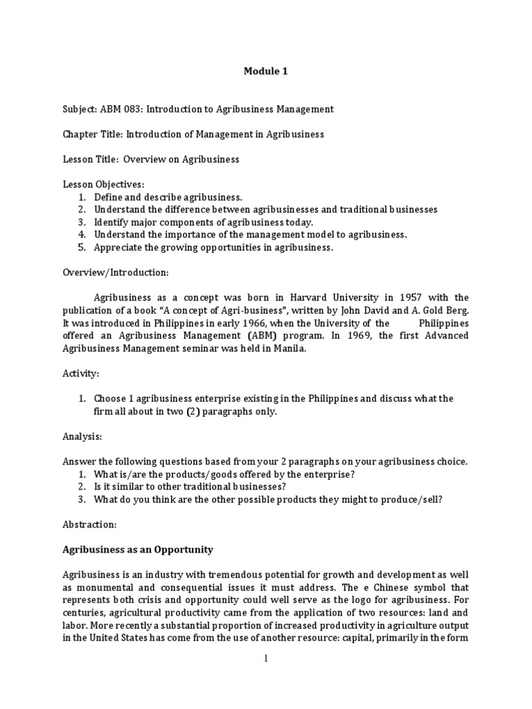 Module 1 Overview On Agribusiness | PDF | Agribusiness | Grocery Store