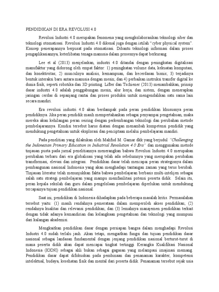 Pendidikan Di Era Revolusi 4 | PDF