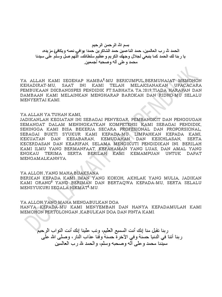 Doa Pembukaan Diklat Pendidik | PDF