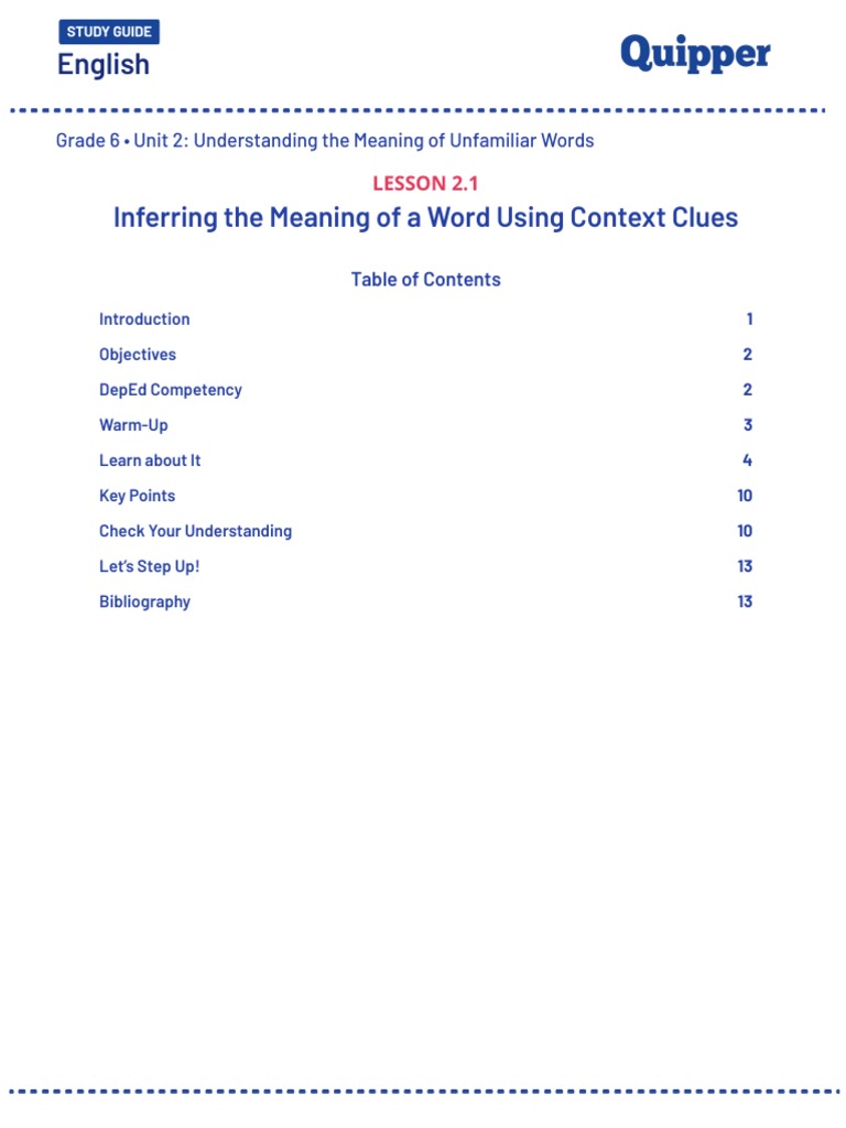 ME Eng 6 Q1 0201 - SG - Inferring The Meaning of A Word Using Context ...
