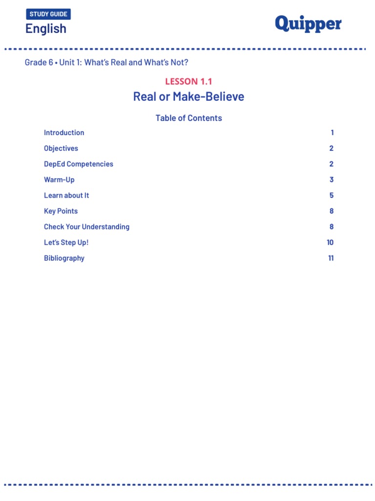 ME Eng 6 Q1 0101 - SG - Real or Make-Believe | PDF | English Language | Information