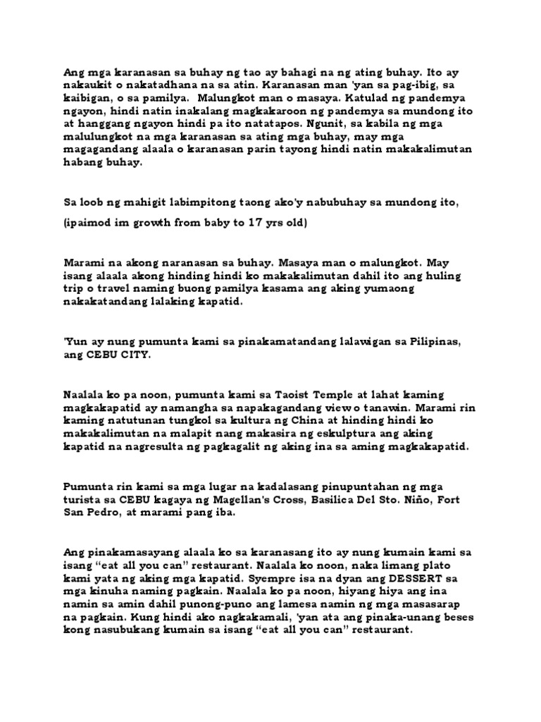 Ang Mga Karanasan Sa Buhay NG Tao Ay Bahagi Na NG Ating Buhay | PDF