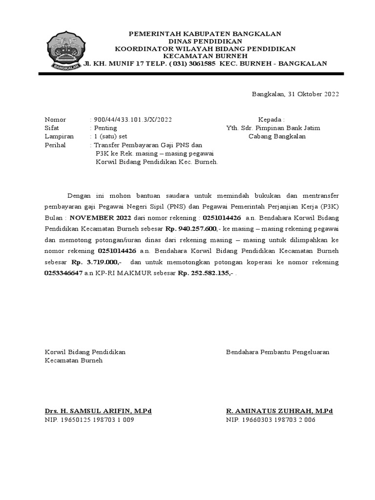 Surat Pengantar Bank Jatim | PDF