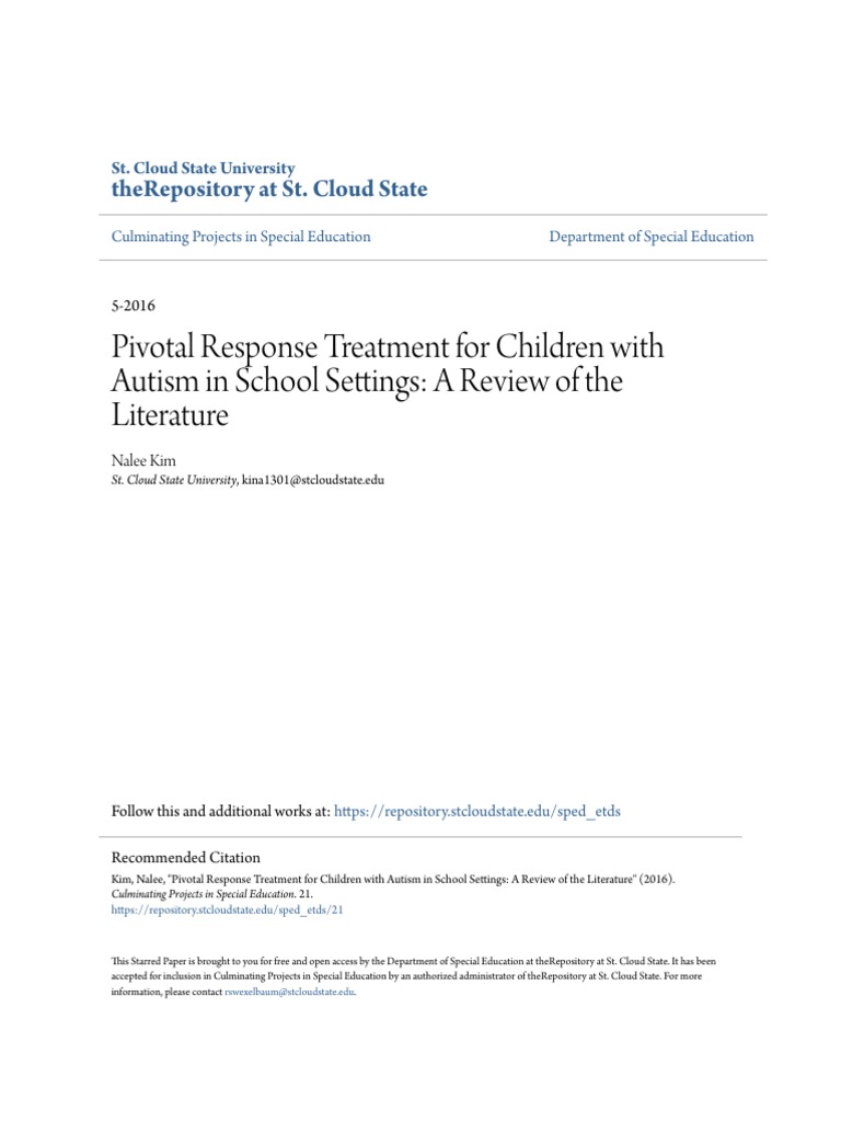 Pivotal Response Treatment For Children With Autism in School Set | PDF ...
