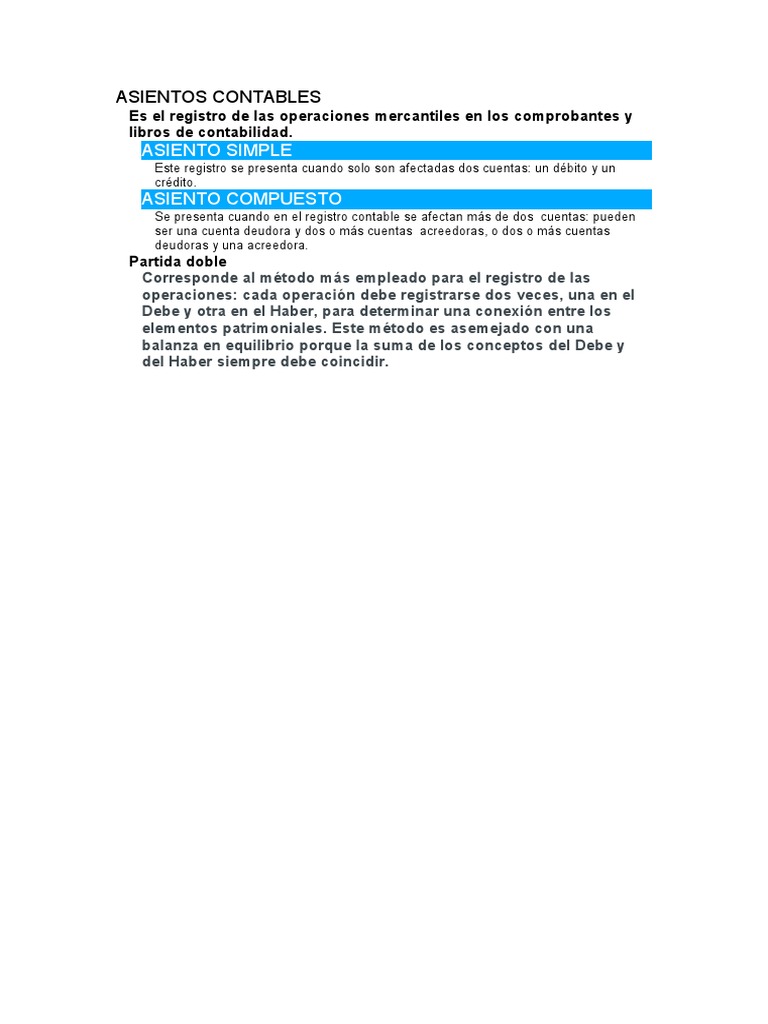 Tipos de Asientos Contables y Partida Doble | PDF
