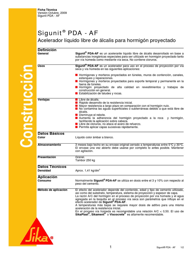 Sigunit PDA AF | PDF | Hormigón | Cemento