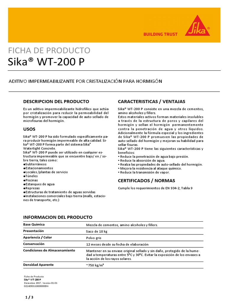 Sika WT-200 P | PDF | Hormigón | Cemento
