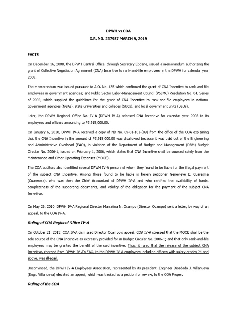 DPWH Vs COA | PDF | Equal Protection Clause | Legal Liability