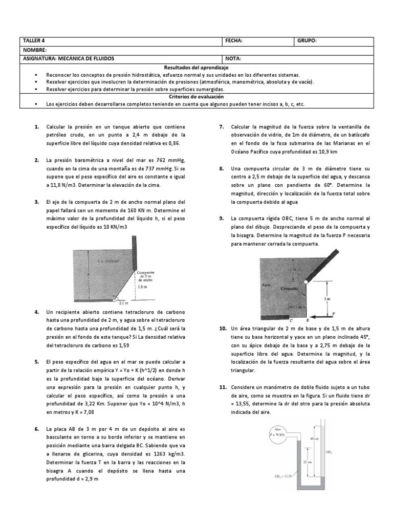 Taller 4 MF | PDF | Presión | Agua