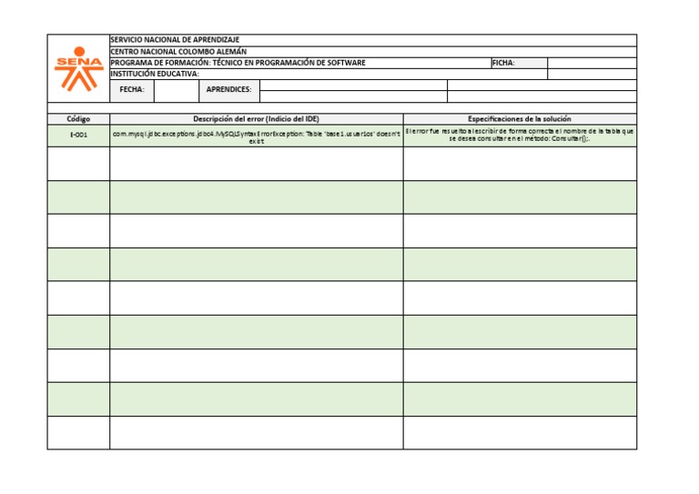 Formato Registro de Errores | PDF