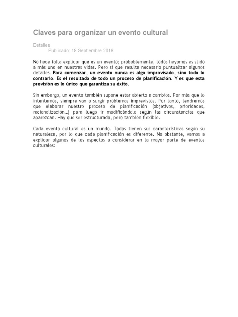 Claves para organizar eventos culturales | PDF | Planificación ...